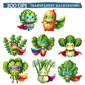 Superhero Vegetables Clipart, Watercolor Cute Healthy Food, Kids Veggie ...