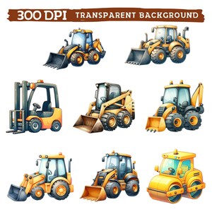 Construction Vehicles Clipart, Watercolor Cute Construction Trucks ...