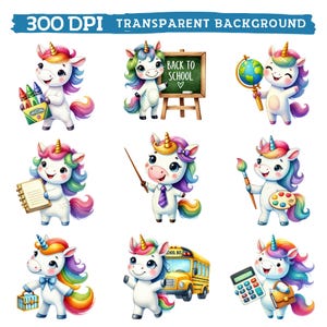 Cute Unicorn Back to School Clipart, Watercolor School Nursery ...