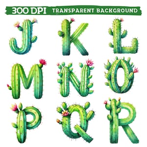 Cactus Alphabet Clipart, Watercolor Floral Letters & Numbers ...