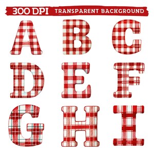 Christmas Plaid Alphabet Clipart, Red Festive Letters & Numbers, Cozy ...