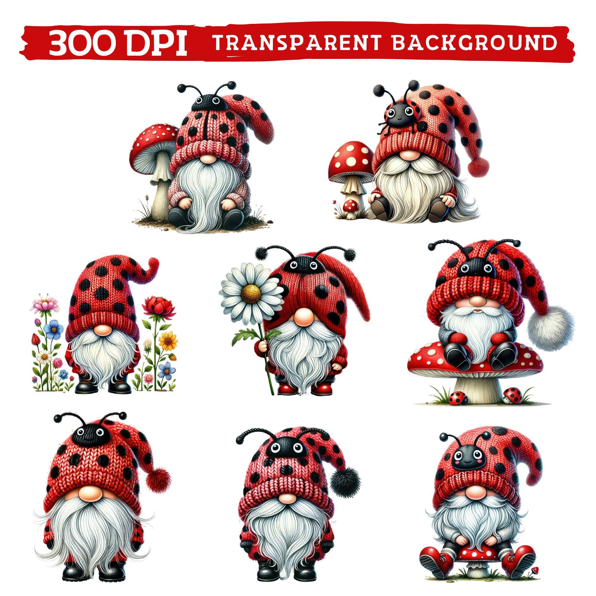 Ladybug Gnome Clipart, Gnome Ladybug Characters, Watercolor Ladybug ...