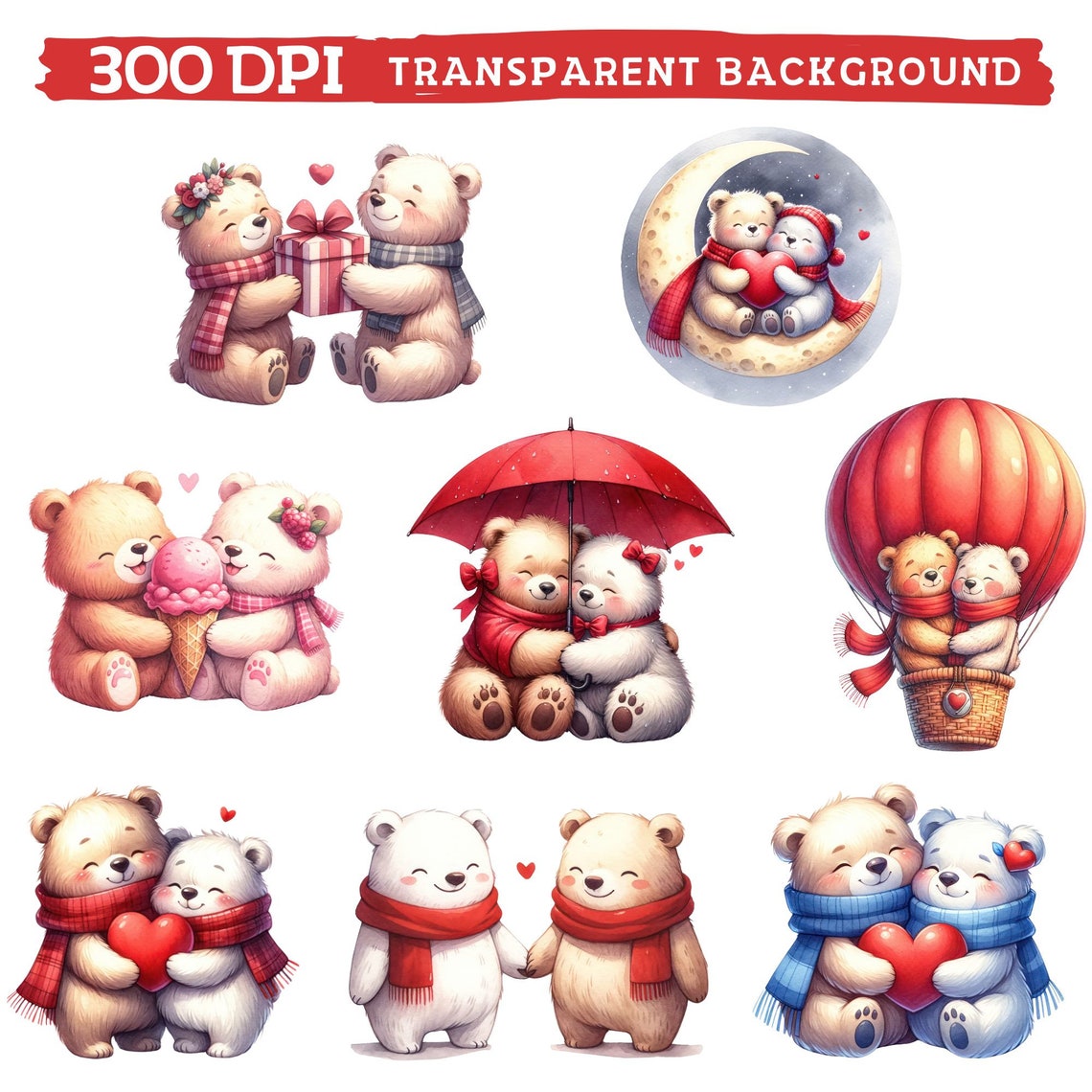 Watercolor Cute Couple Bear Clipart, Valentine's Day Nursery ...