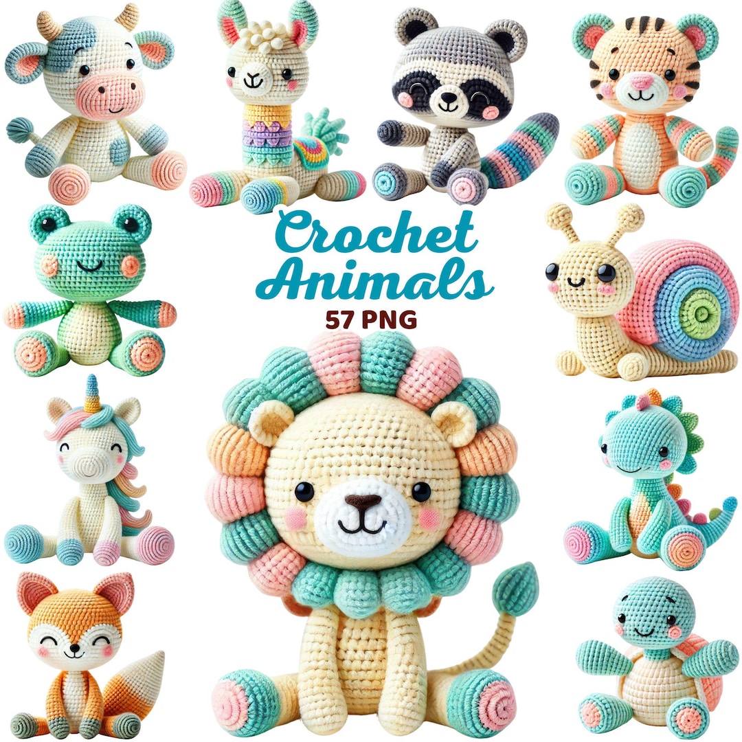 Crochet Animals Clipart, Cute Pastel Crochet Animal, Woodland, Jungle ...