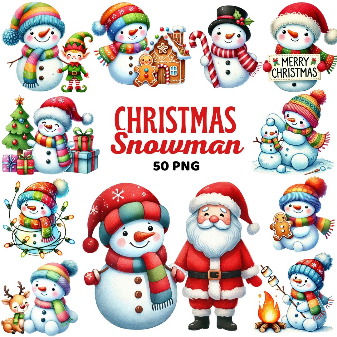 Christmas Snowman Clipart, Watercolor Cute Holiday Snowman, Holiday ...