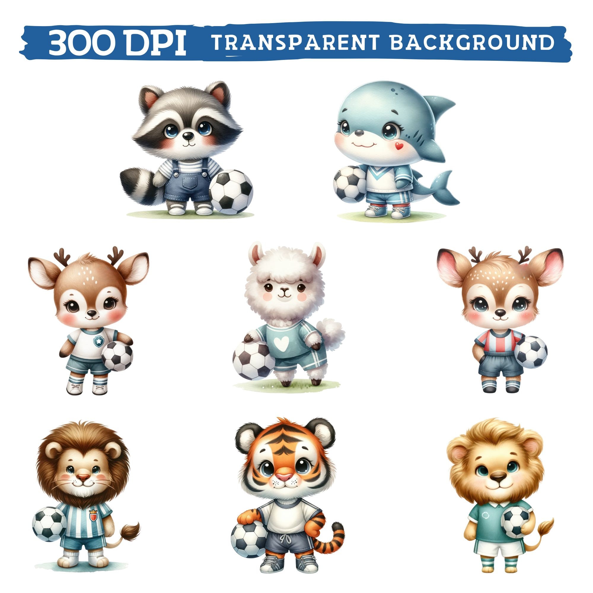 Soccer Animals Clipart, Watercolor Cute Cartoon Sports Nursery ...