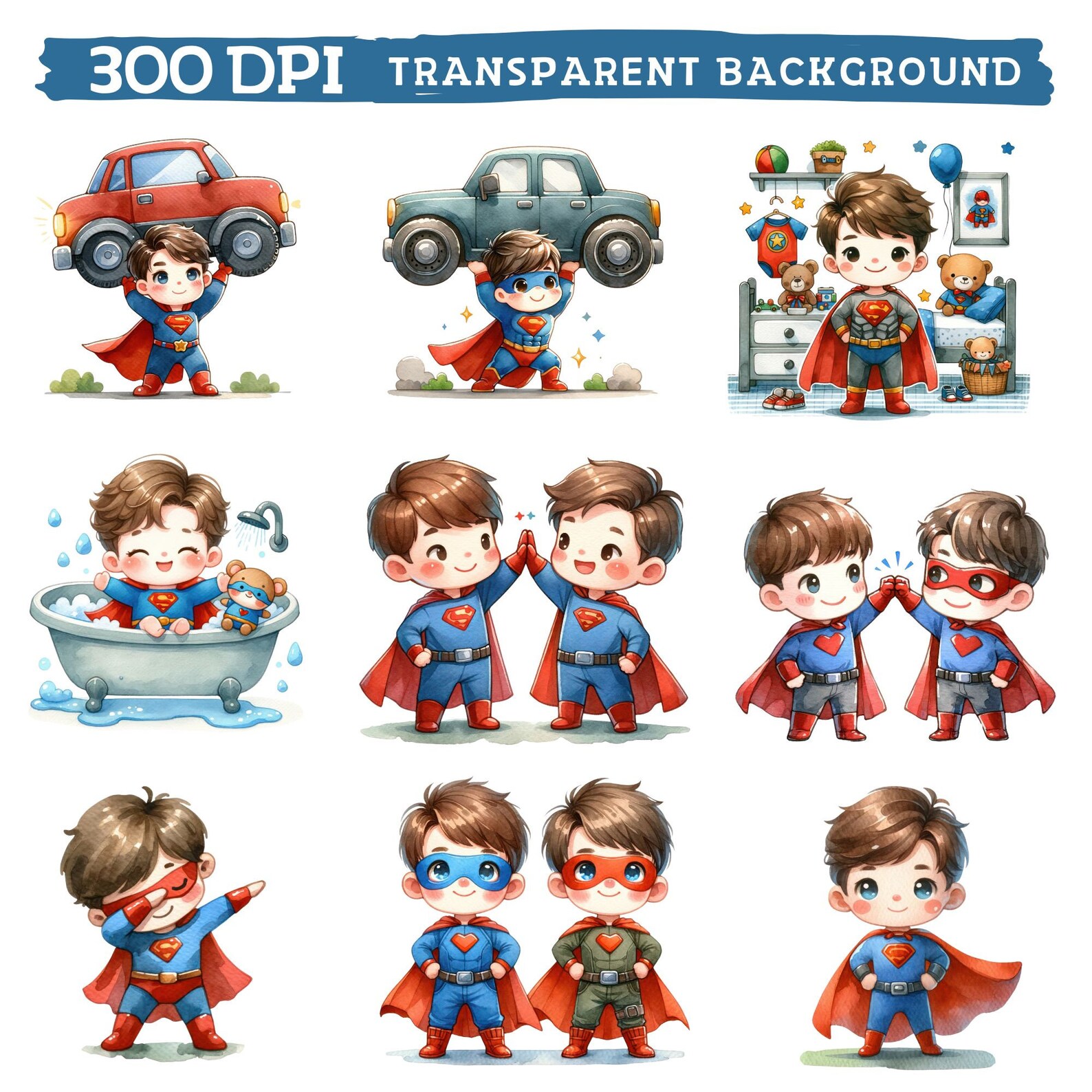 Watercolor Cute Superhero Boy Clipart, Superheroes Nursery Decor ...