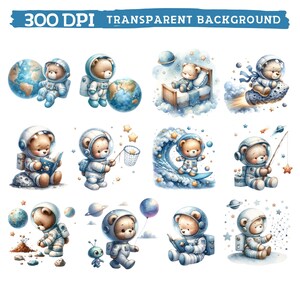 Watercolor Cute Astronaut Bear Clipart, Astronaut Cosmic Nursery Outer ...