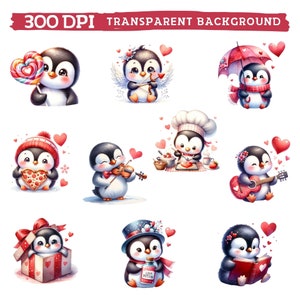 Watercolor Penguin Valentine Clipart Png, Cute Penguin Valentine's Day ...