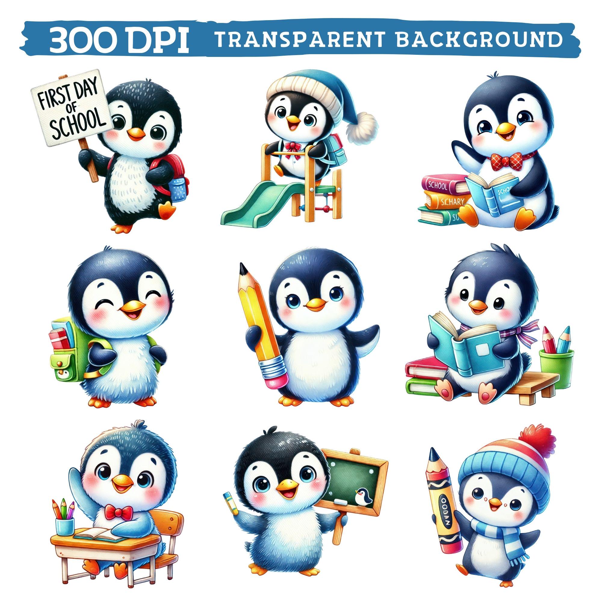 Penguin Back to School Clipart, Watercolor Cute Teacher Student Animal ...