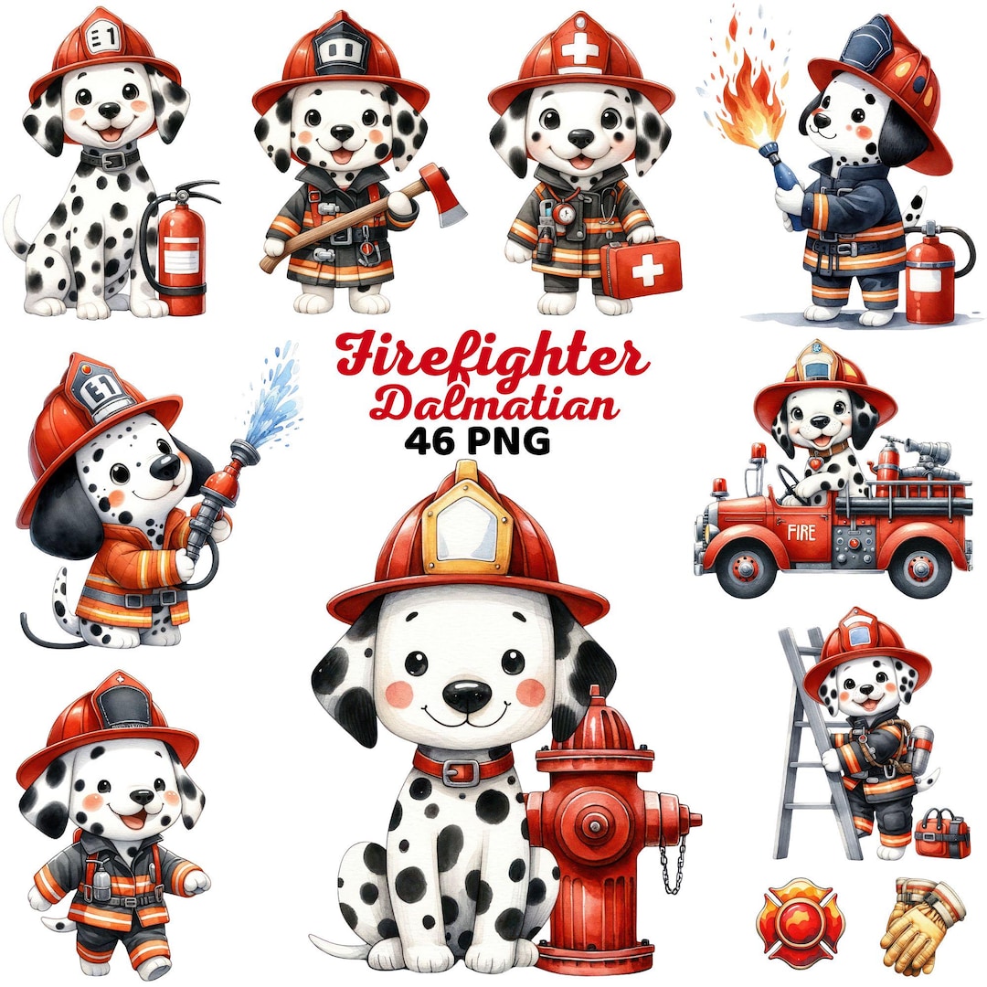 Firefighter Dalmatian Clipart, Watercolor Adorable Puppy Nursery ...