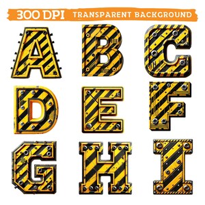 Construction Alphabet Clipart, Yellow Black Industrial Letters Number ...