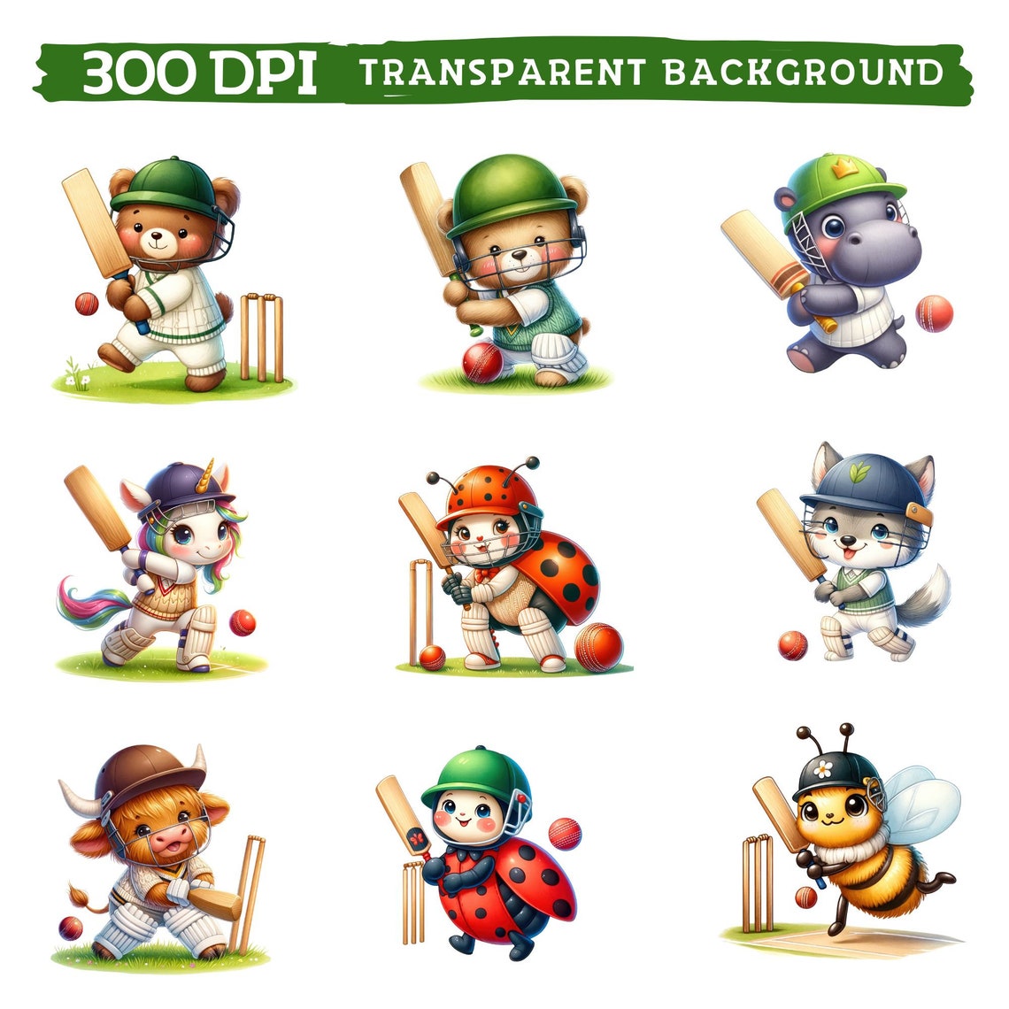 Cute Cricket Animals Clipart, Watercolor Cricket Animal, Sports Nursery ...