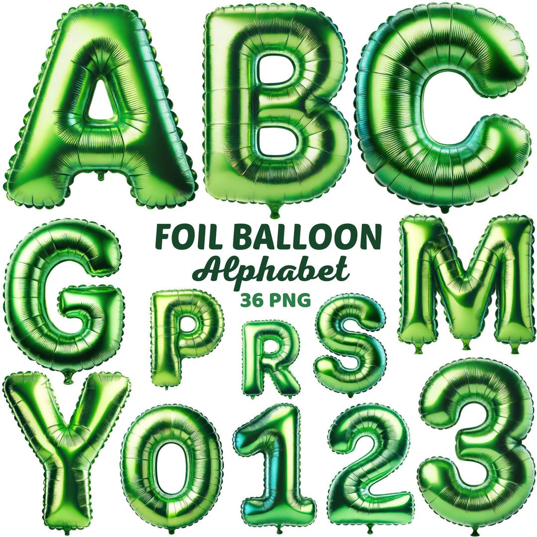 Green Foil Balloon Alphabet, Green Metallic Letters & Numbers ...