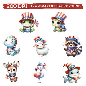4th of July Animals Clipart, Watercolor Cute Patriotic Nursery ...