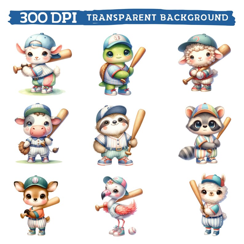 Baseball Animals Clipart, Watercolor Cute Cartoon Sports Nursery ...