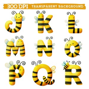 Bee Alphabet Clipart, Bee Letters and Numbers, Cute Bug Font Yellow ...