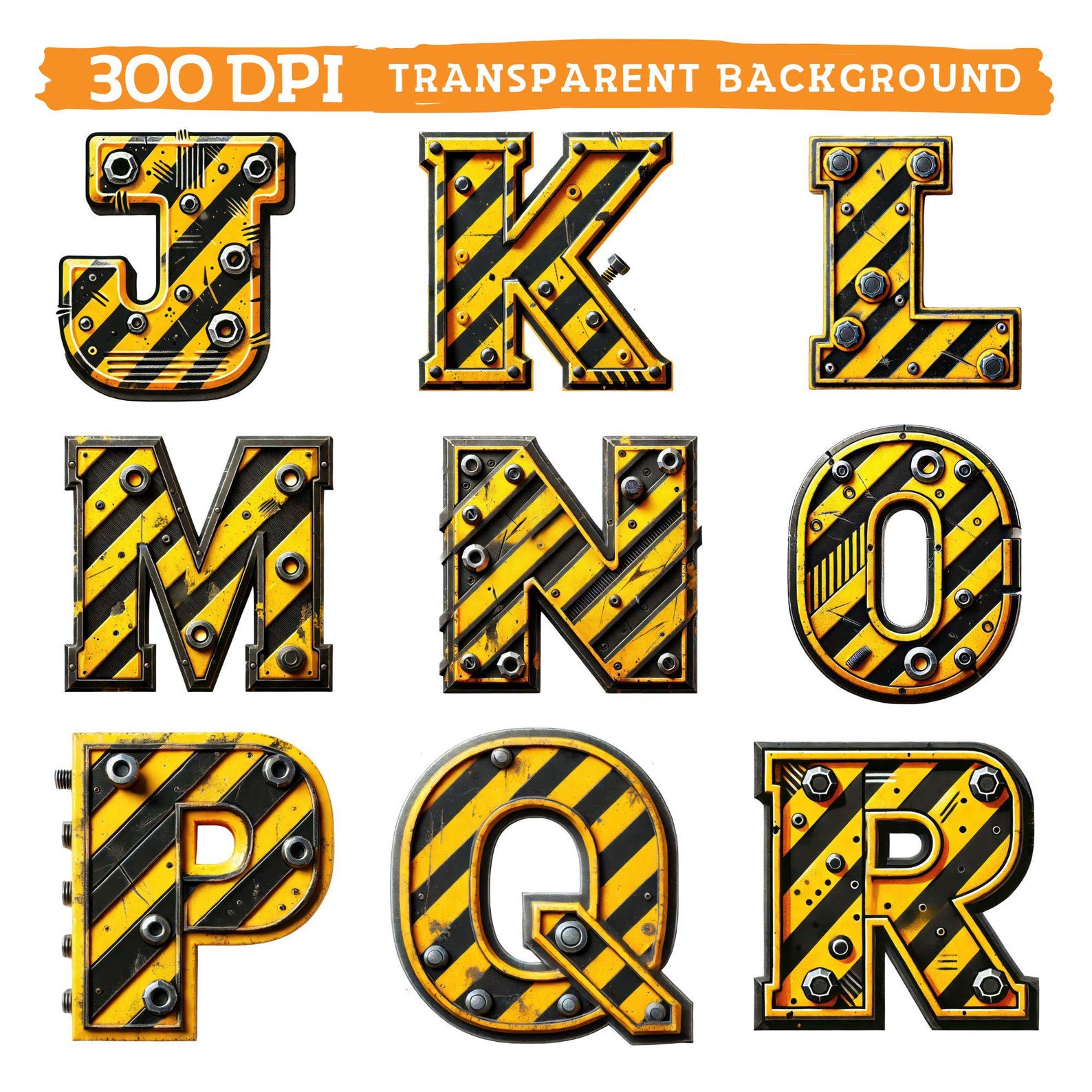 Construction Alphabet Clipart, Yellow Black Industrial Letters Number ...