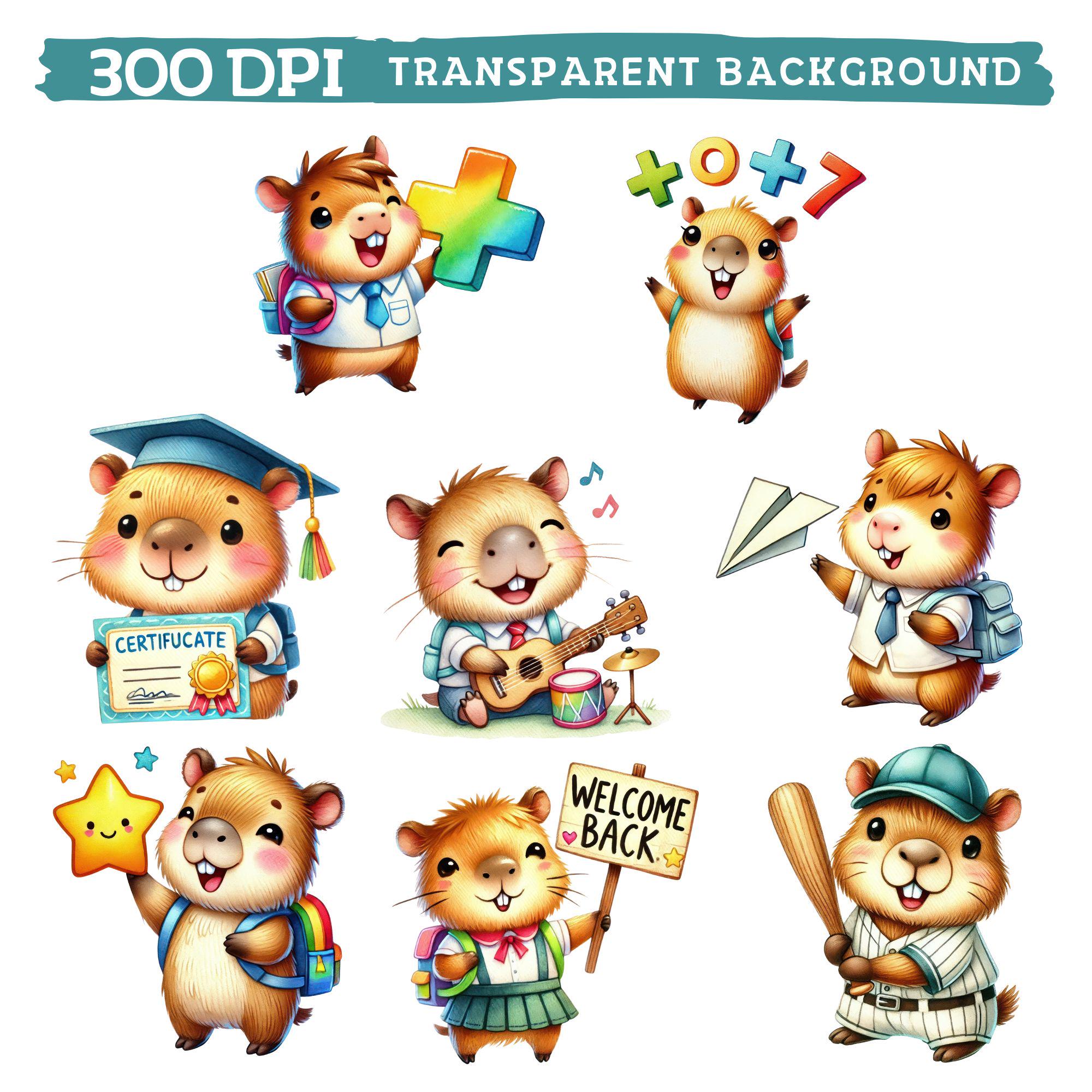 Back to School Capybara Clipart, Watercolor Cute Classroom Nursery ...