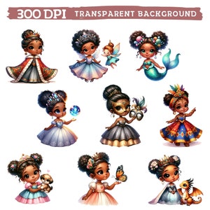 Watercolor Cute African American Princess Clipart, Black Princess Party ...