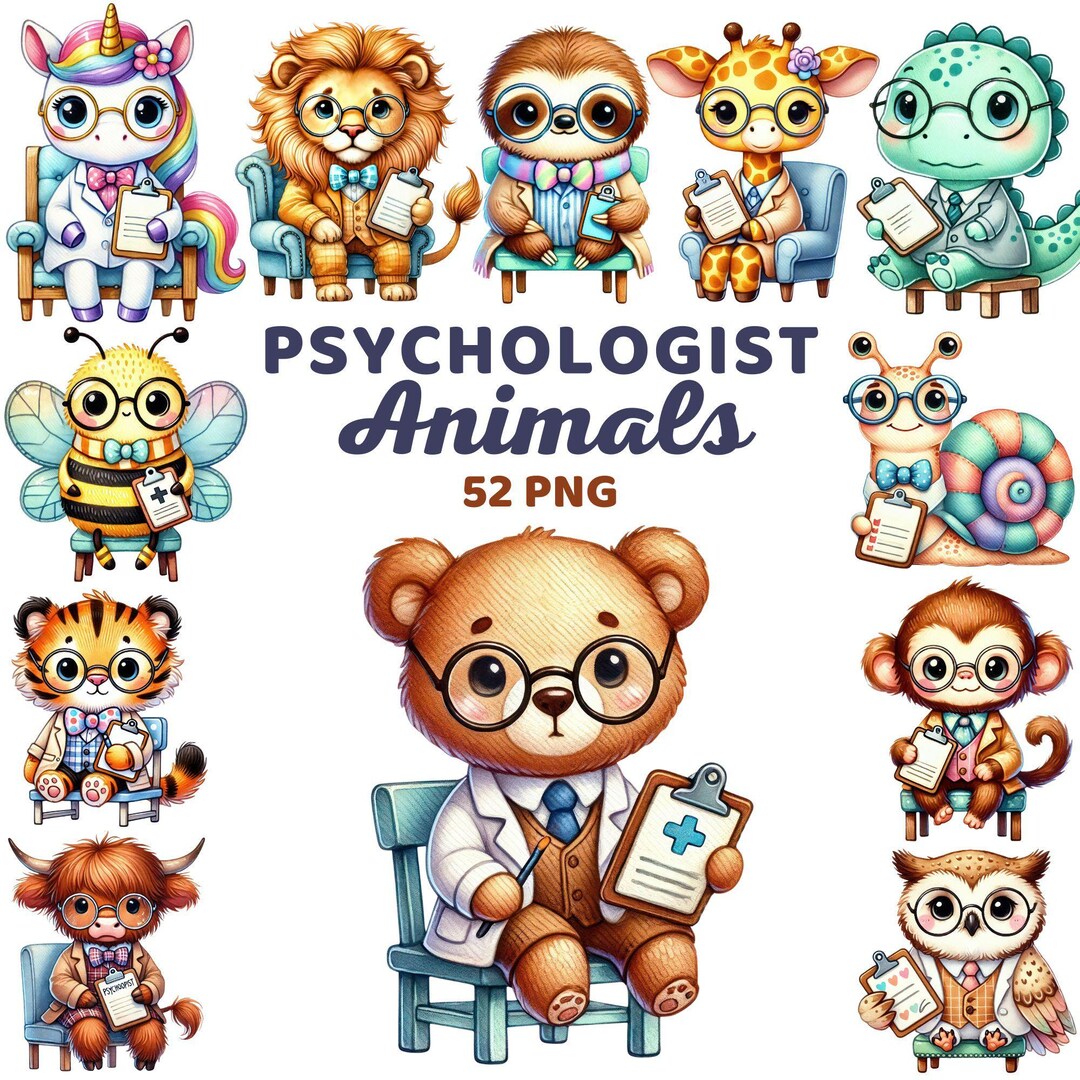 Psychologist Animals Clipart, Watercolor Cute Mental Therapy Clipboards ...