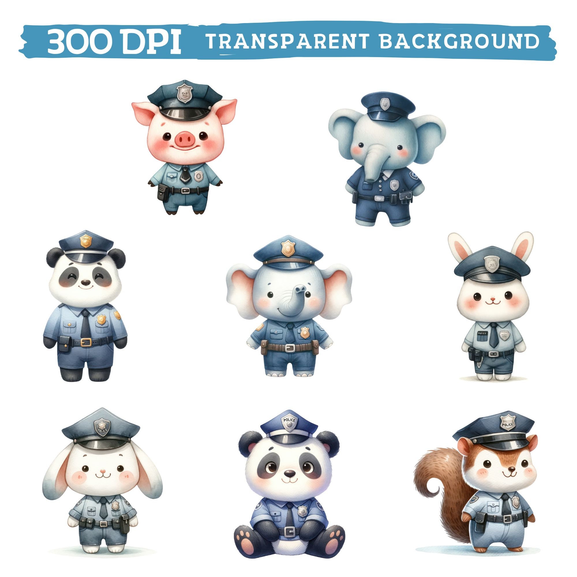 Police Animals Clipart, Watercolor Cute Law Enforcement Critters ...