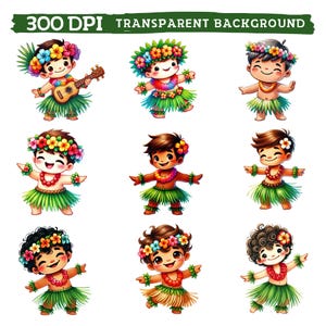 Cute Hawaiian Hula Boy Clipart, Watercolor Tropical Beach Summer, Luau ...
