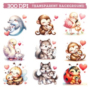 Watercolor Cute Mama and Baby Animals Clipart, Woodland Animal Nursery ...