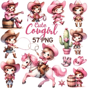 Watercolor Cute Pink Cowgirl Clipart, Cowgirls Western Country Nursery ...