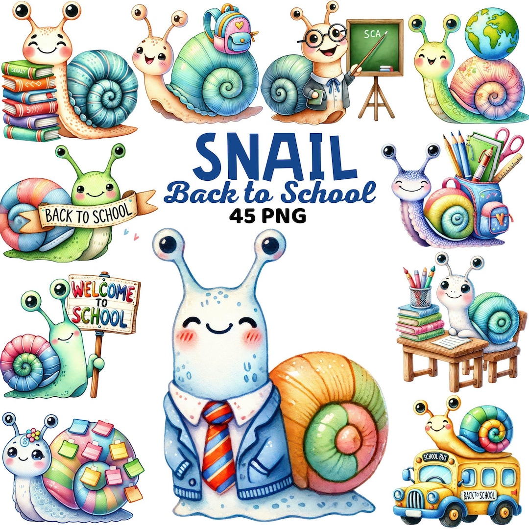 Snail Back to School Clipart, Watercolor Cute Snails 100th of School ...