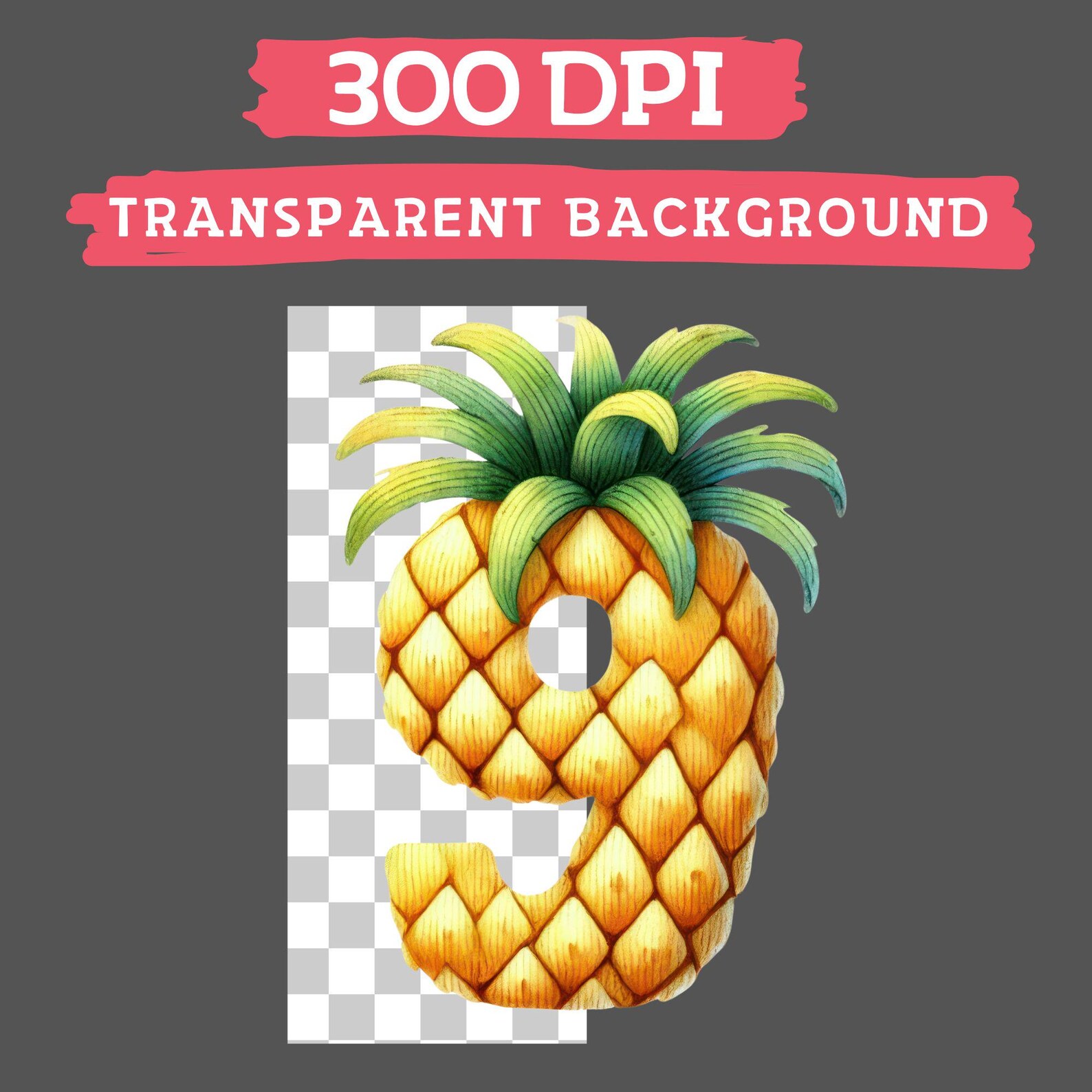 Pineapple Alphabet Clipart, Watercolor Tropical Letters and Numbers ...