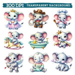 Cute Elephant Clipart, Watercolor Safari Jungle Baby Animal Nursery ...