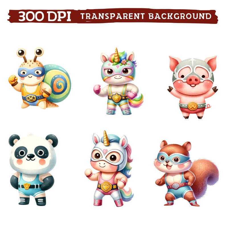 Wrestling Animals Clipart, Watercolor Cute Cartoon Sports Nursery ...