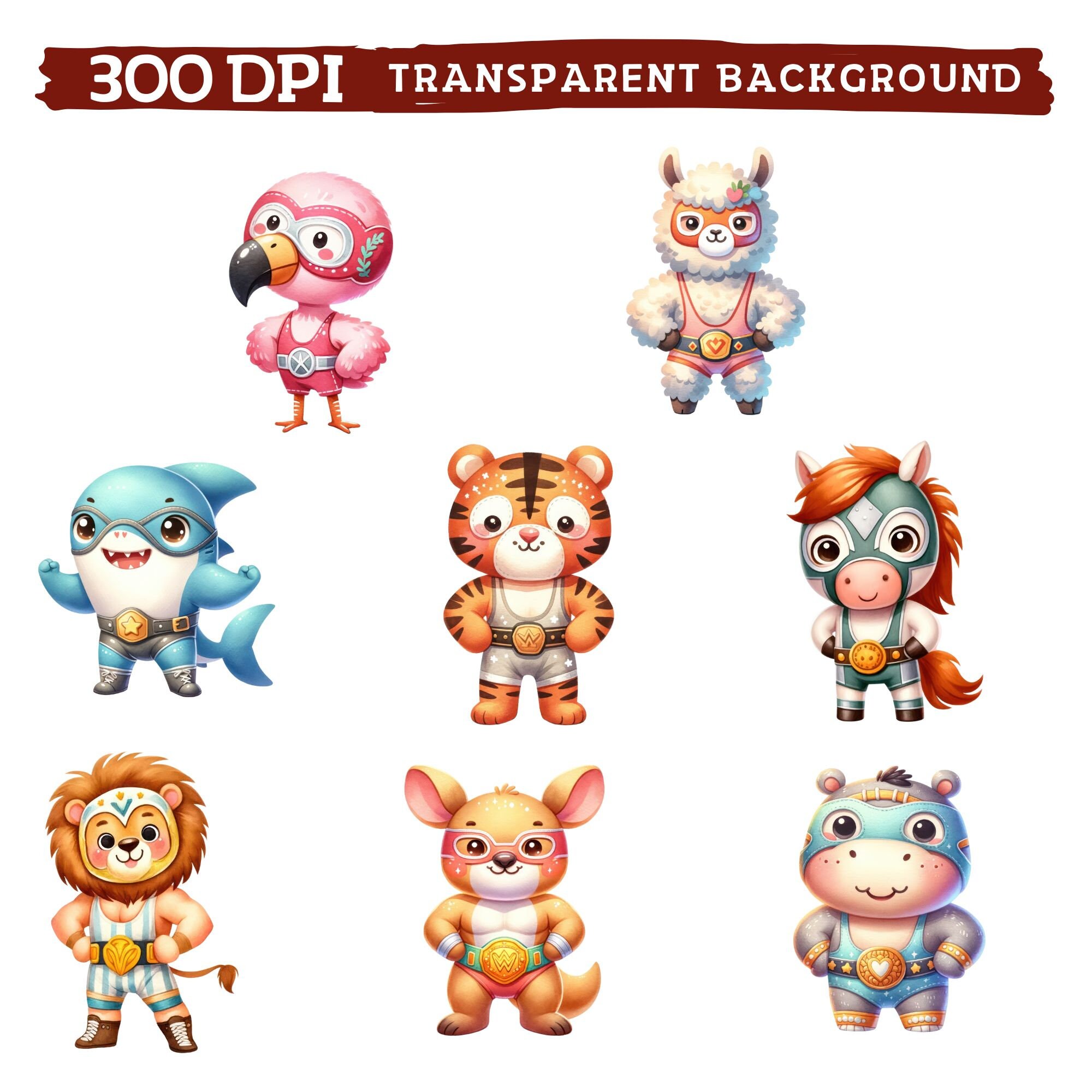 Wrestling Animals Clipart, Watercolor Cute Cartoon Sports Nursery ...