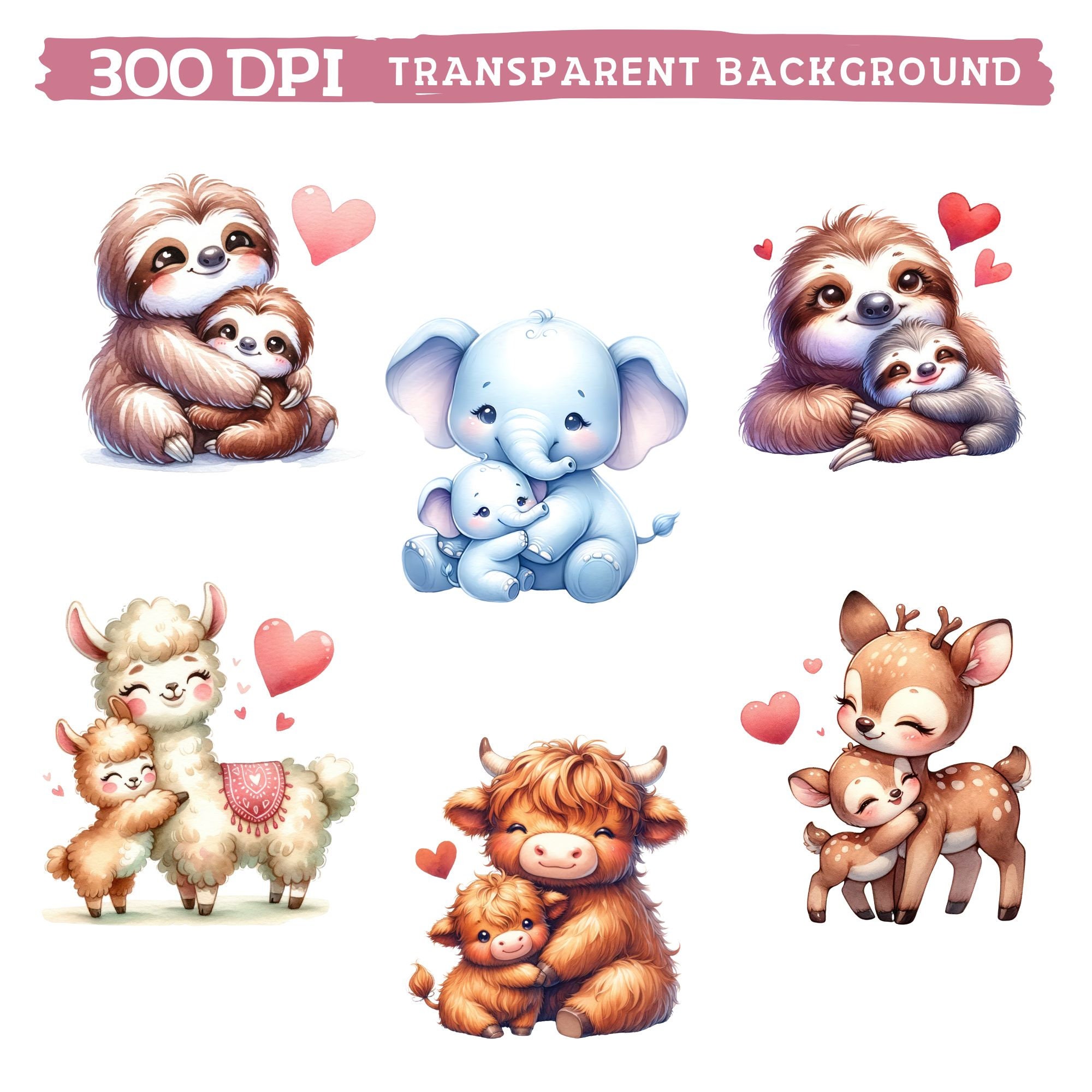 Watercolor Cute Mama and Baby Animals Clipart, Woodland Animal Nursery ...