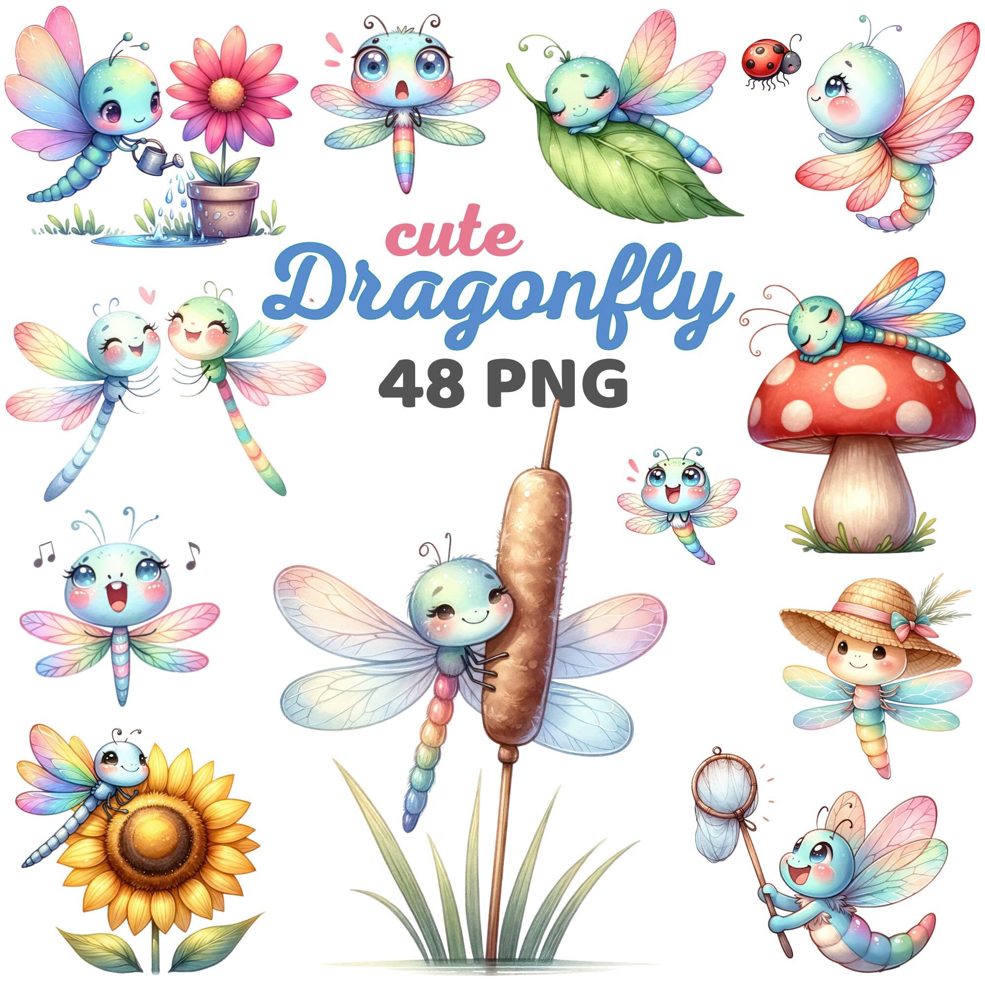 Watercolor Cute Dragonfly Clipart, Spring Summer Dragonfly Nursery ...