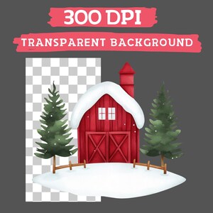 Cute Christmas Farm Clipart, Watercolor Cozy Christmas Farm Animals ...