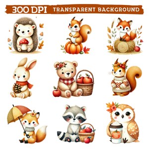 Fall Animals Clipart, Cute Autumn Woodland Animal, Watercolor Fall ...