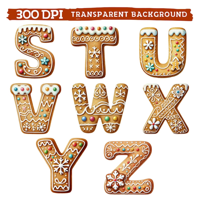 Gingerbread Alphabet Clipart, Christmas Letters & Numbers, Holiday ...