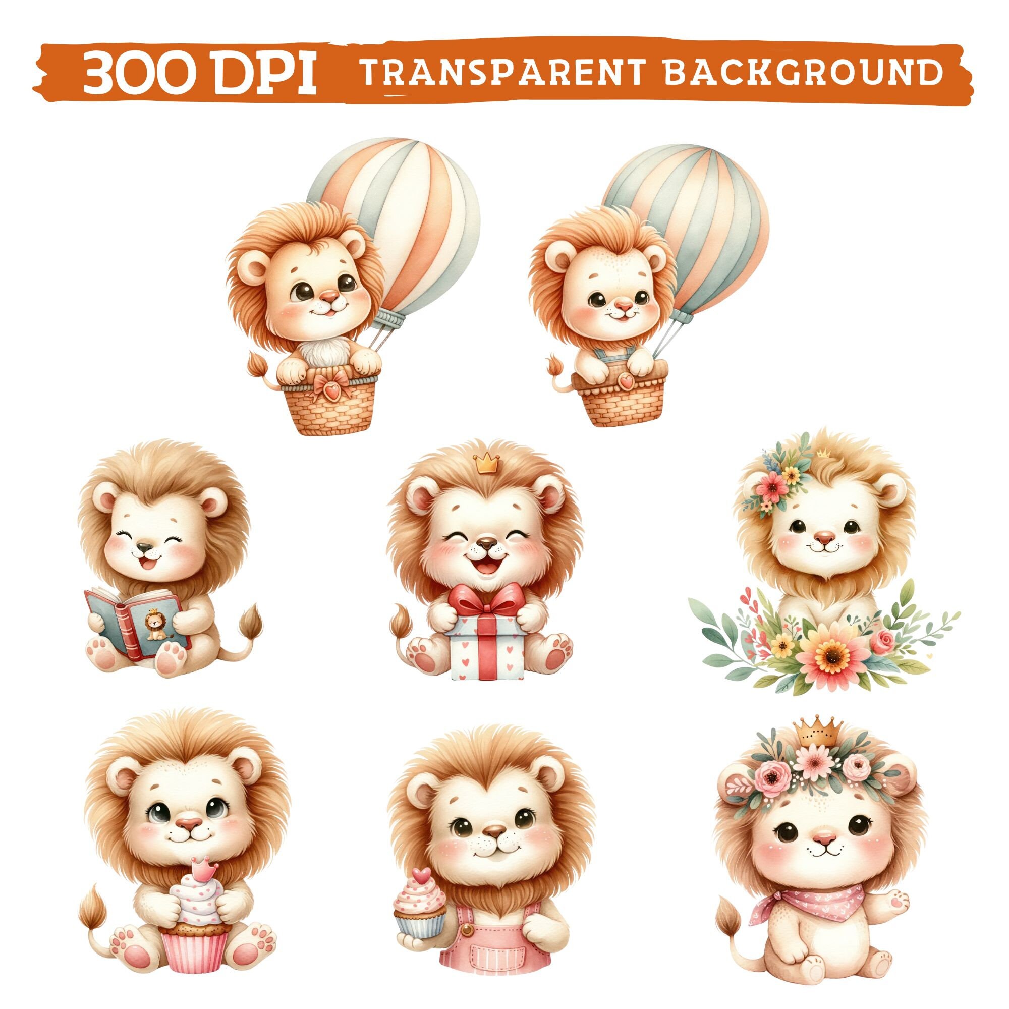 Cute Baby Lion Clipart, Watercolor Playful Baby Animals Nursery Decor ...