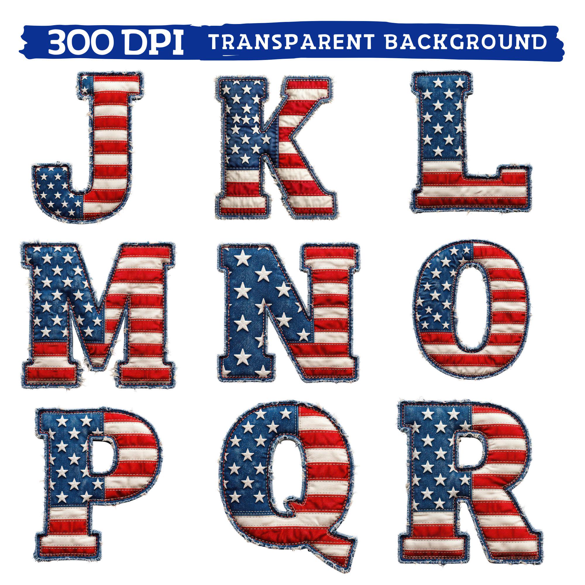 USA Flag Alphabet Clipart, Patriotic Letters ABC 4th of July Fabric ...