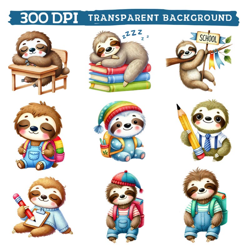Sloth Back to School Clipart, Watercolor Cute Teachers Kids, Classroom ...