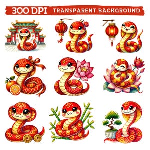 Chinese New Year Snake Clipart, Watercolor Red Gold Snake, HNY 2025 ...