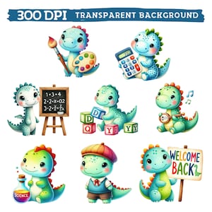 Dinosaur Back to School Clipart, Watercolor Cute Teachers Kids ...