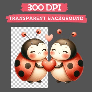 Watercolor Cute Ladybug Valentine Clipart, Ladybug Romantic Valentine's ...