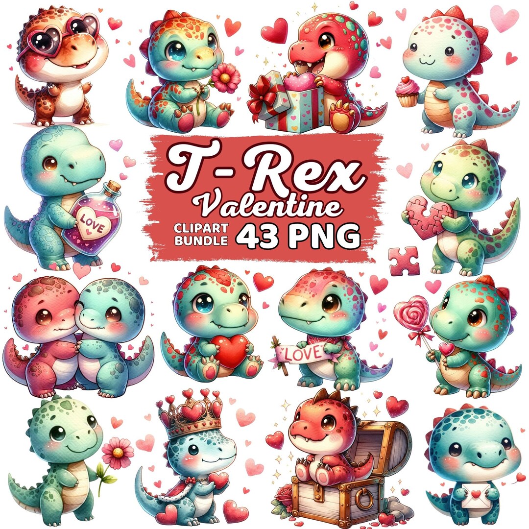 Watercolor Cute Valentine Dinosaur Clipart, Dinosaur Nursery Png, T-rex ...