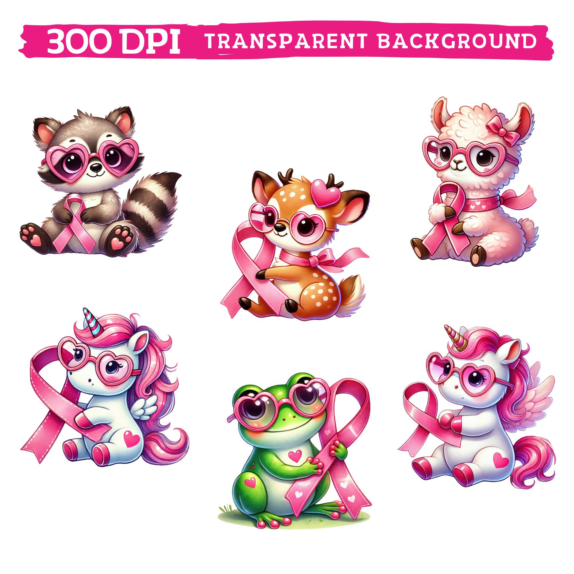 Cute Breast Cancer Awareness Animals Clipart, Watercolor Pink Ribbon ...
