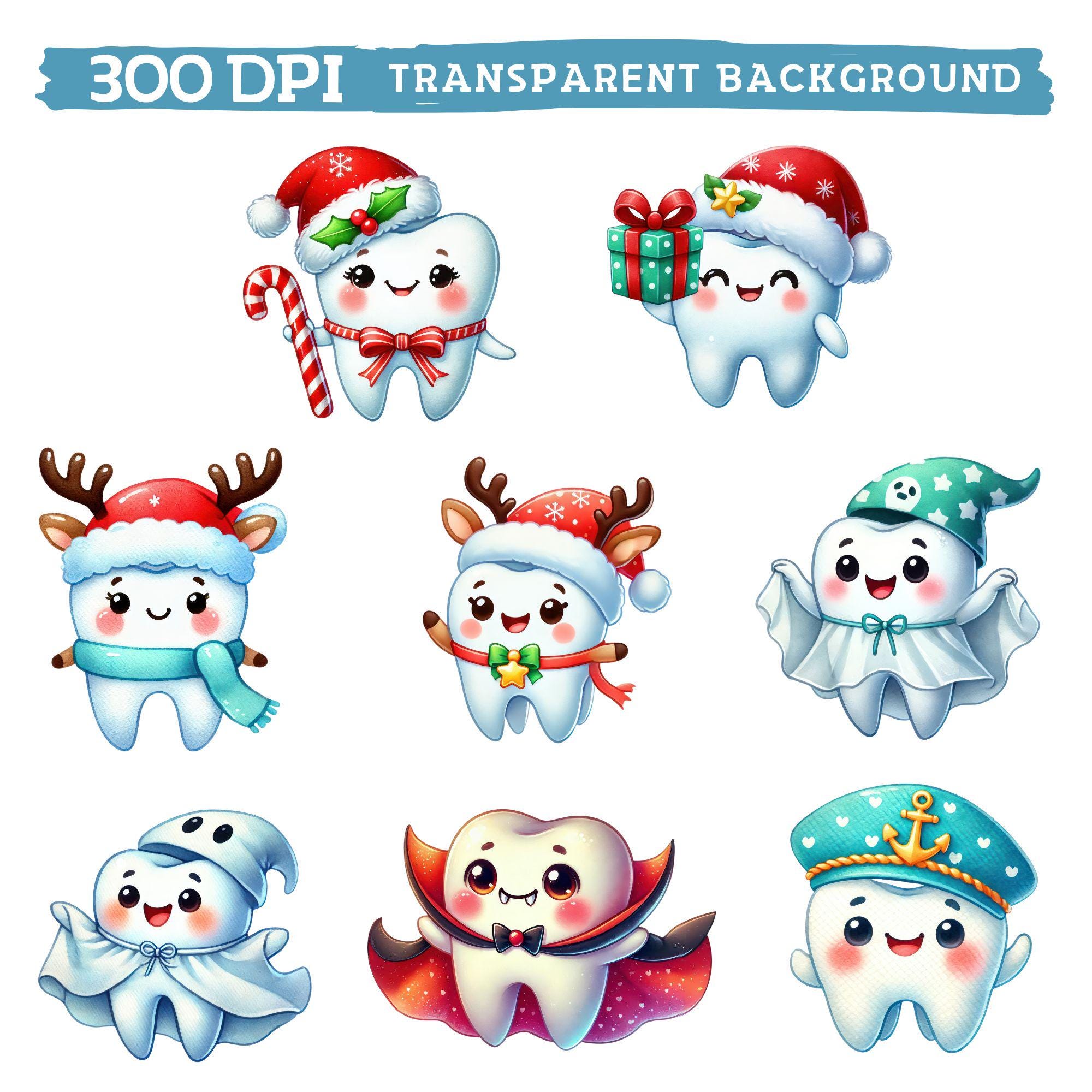 Cute Tooth Clipart, Watercolor Teeth Nursery, Dental and Hygiene ...
