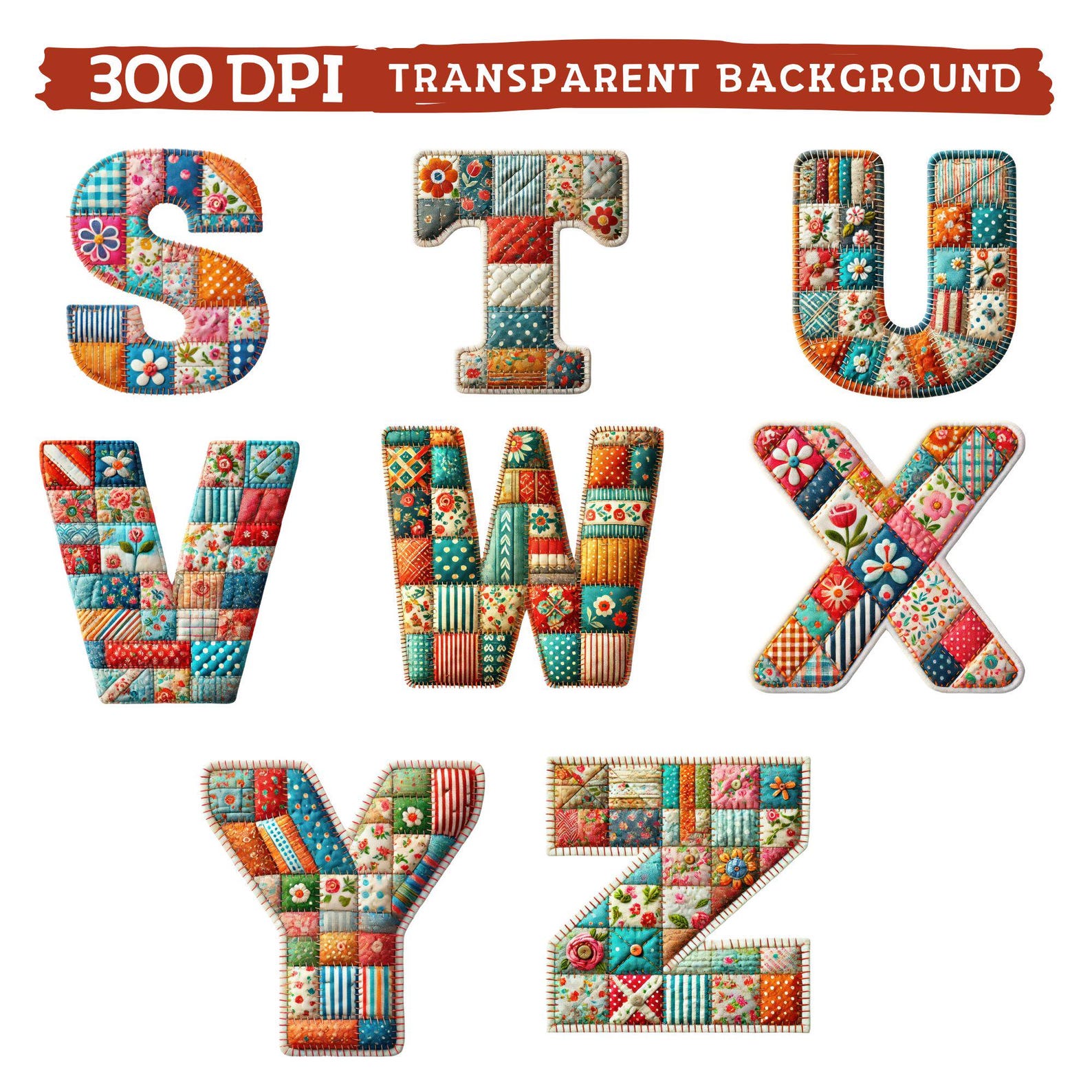 Patchwork Alphabet Clipart, Quilted Letters and Numbers, Sewing Font ...