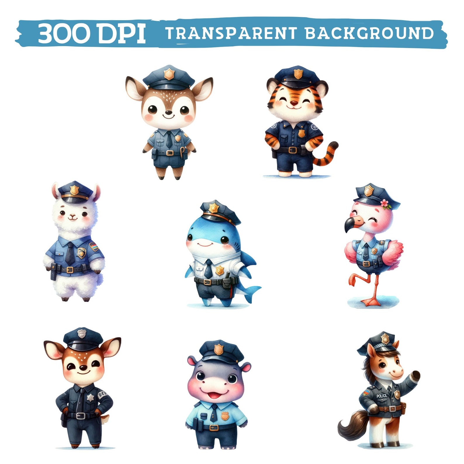 Police Animals Clipart, Watercolor Cute Law Enforcement Critters ...